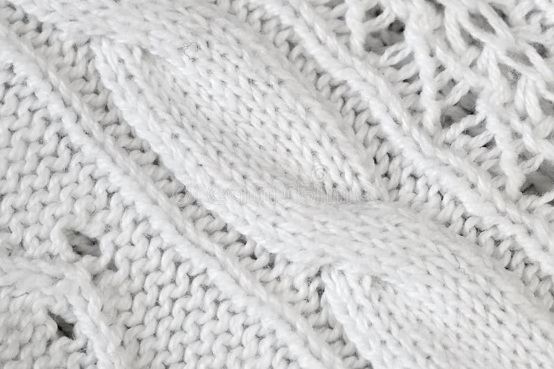 Details of Knitted Woolen Fabric. White Textile Background. Woolen ...