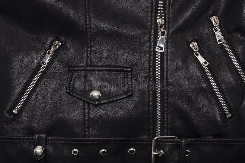 Details of a Leather Jacket with a Clasp, Rivets and Pockets Stock ...