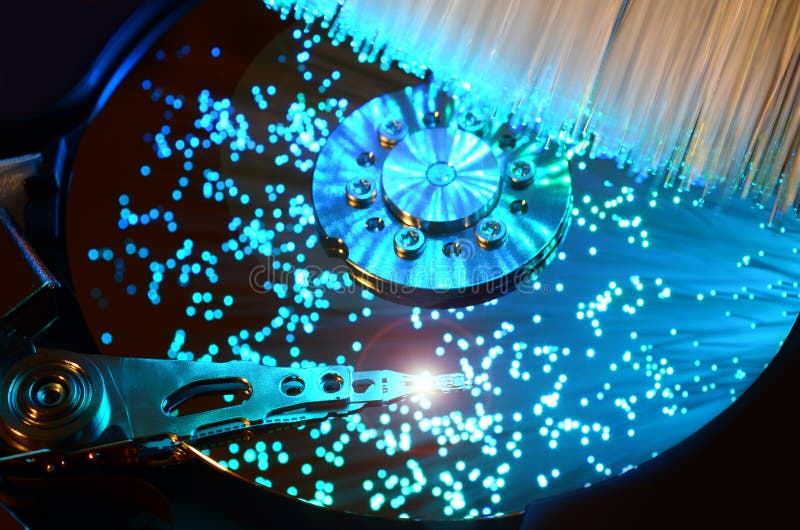 Details of Opened Computer Hard Disk Drive with Colored Optic Fiber ...