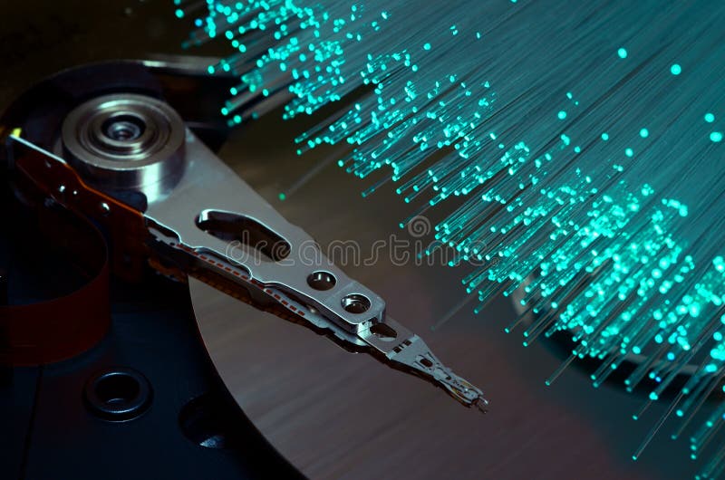 Details of Opened Computer Hard Disk Drive with Colored Optic Fiber ...