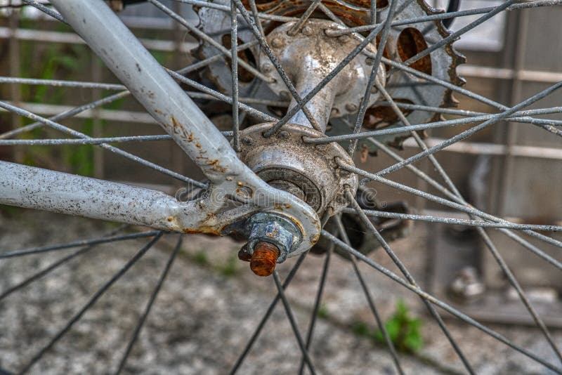 Details of a Rusty Bicycle Wheel, Close Up Bicycle Part with Old ...