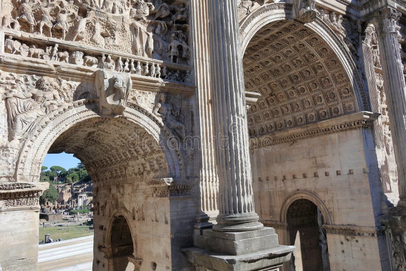 Details of Septimius Severus Arch in Rome Stock Photo - Image of ...