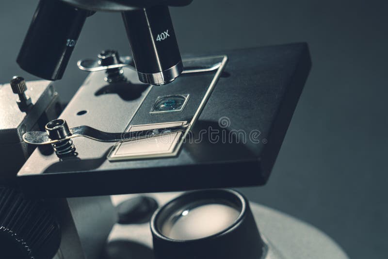 Silver Microscope, with Black Background Stock Photo - Image of ...