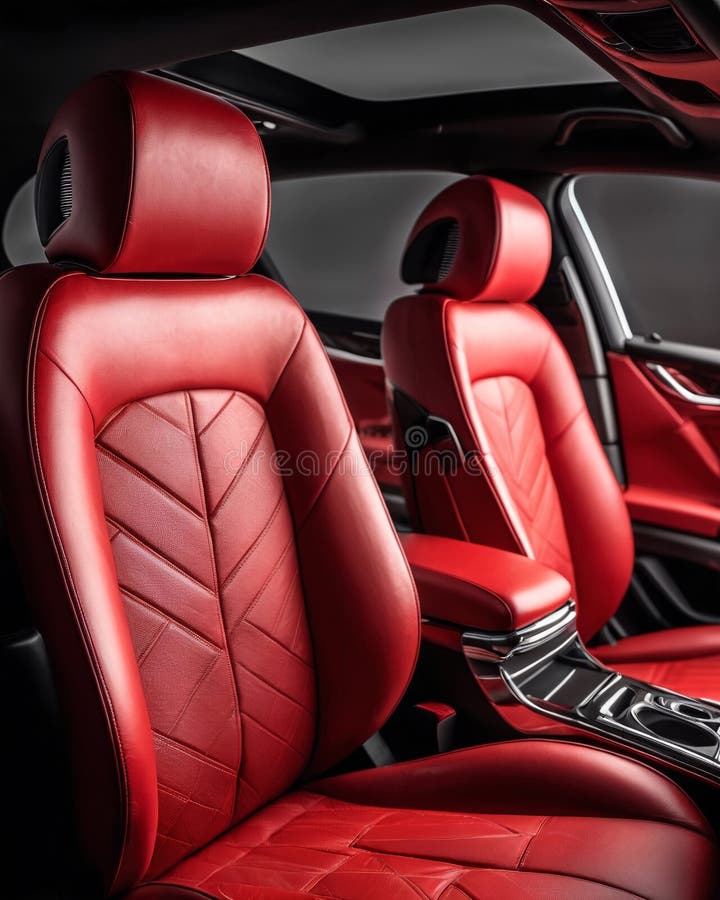 Details of a Stylish Red and Black Leather Car Seat Stock Image - Image ...