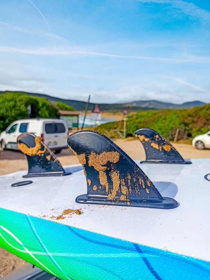 Details of Surfboard Fins with Some Sand on Them Stock Image - Image of ...