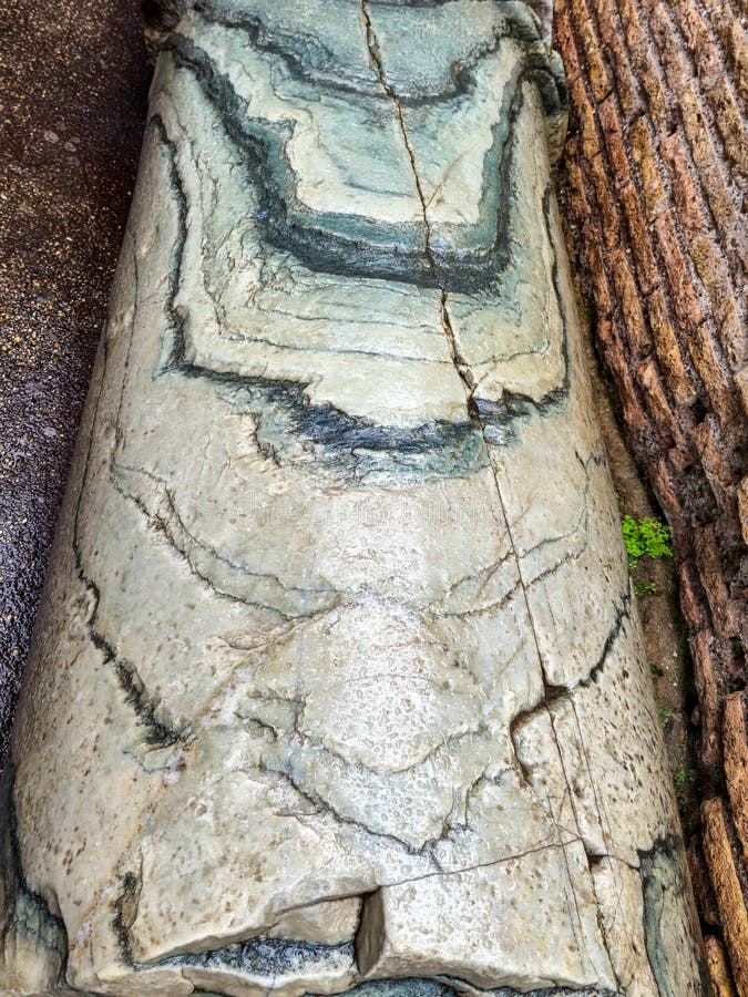 Details and Texture of a Broken Stone Column in the Coliseum, Rome ...