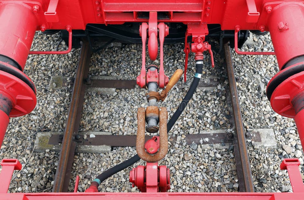 Details of train couplings stock photo. Image of reddish - 14781080