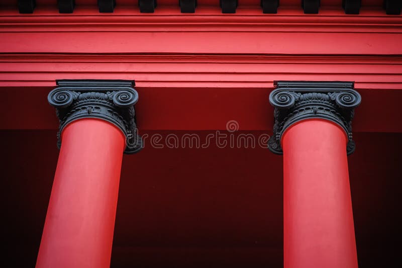 Details of Two Beautiful Red Columns Supporting Roof of Old Red ...
