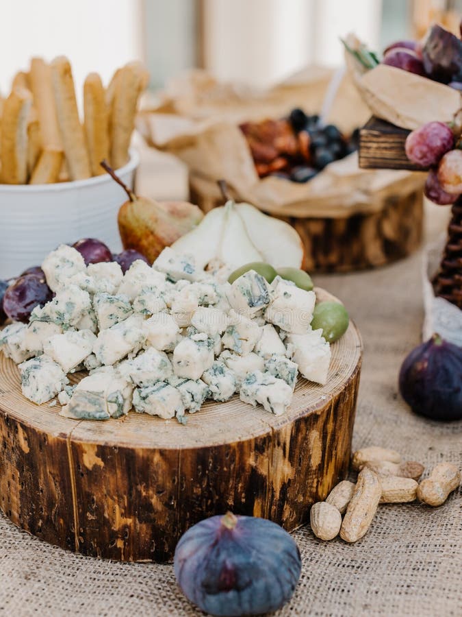 Details of a Wedding Buffet with Cheese, Berries, Figs, Nuts, Fruits ...