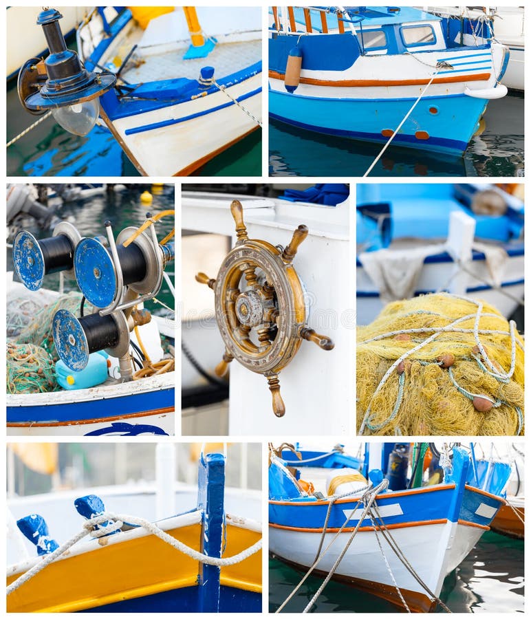 Collage De Los Barcos De Pesca Foto de archivo - Imagen de ciudad ...