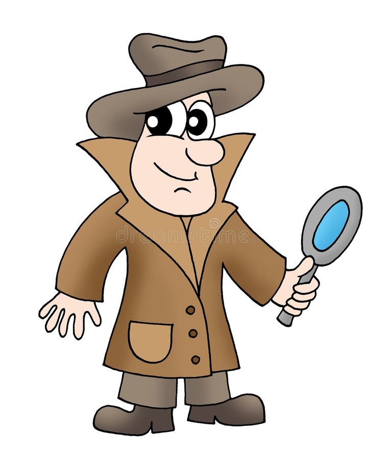 Cartoon Cute Detective Investigate with Brown Coat and Eye Glass Stock ...