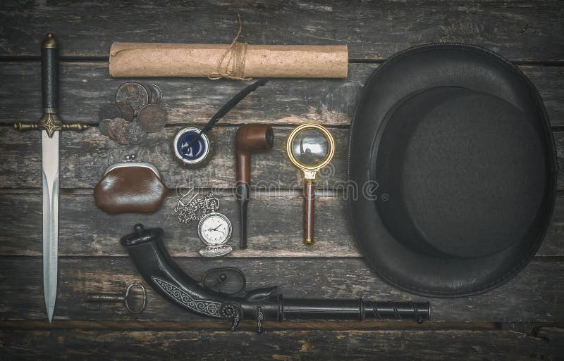 Detective agent table. stock photo. Image of accessories - 127063730