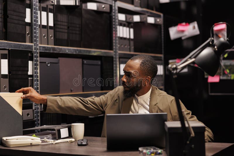 Detective Analyzing Crime Case and Searching Police Report Stock Image ...
