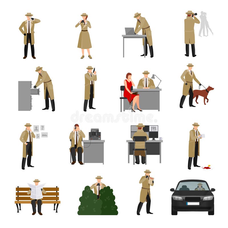 Detective Characters Collection Stock Vector - Illustration of isolated ...