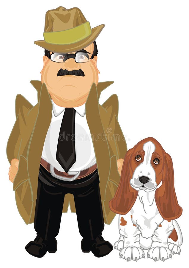 Detective con el perro stock de ilustración. Ilustración de ropa ...