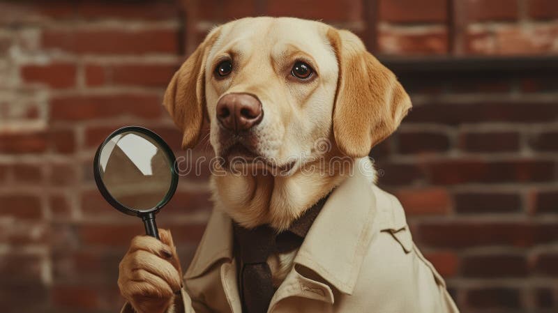 Detective Dog with Magnifying Glass on Mystery Case Stock Image - Image ...