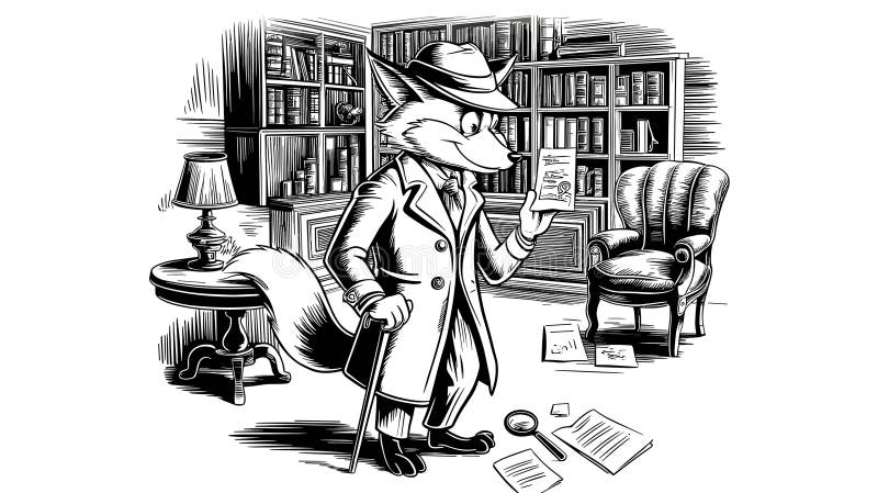Detective Fox in a Cozy Library Setting Stock Vector - Illustration of ...
