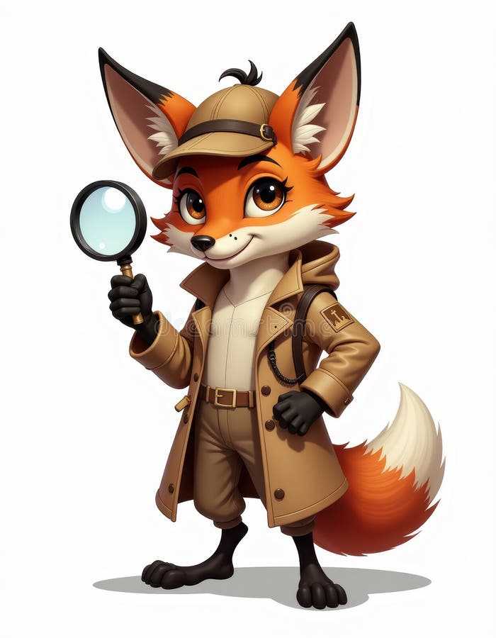 Detective Fox with Magnifying Glass Stock Illustration - Illustration ...