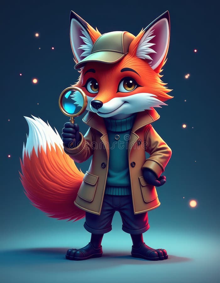 Detective Fox with Magnifying Glass Stock Illustration - Illustration ...