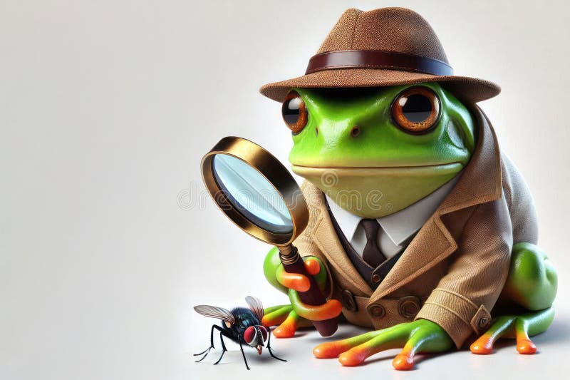 A Detective Frog with a Magnifying Glass and a Fly. Space for Text ...