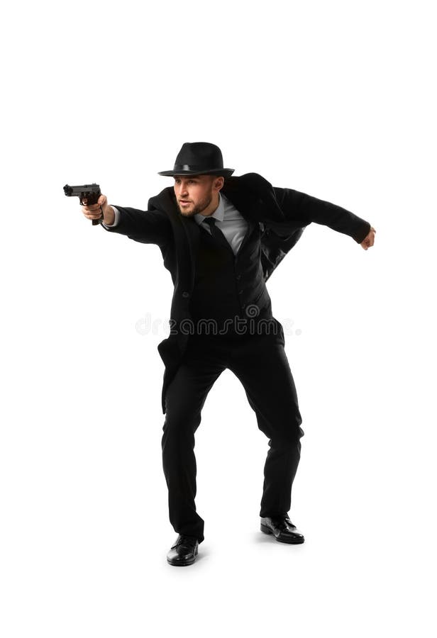 Detective with Gun on White Background Stock Image - Image of inspector ...