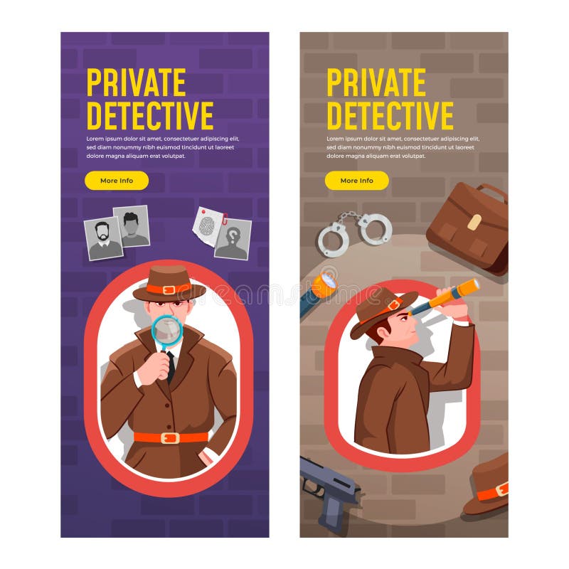 Detective Logo Hand Drawn Banner Set Stock Illustration - Illustration ...