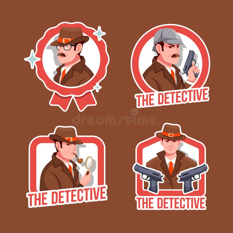 Detective Logo Hand Drawn Stickers Set Stock Illustration ...