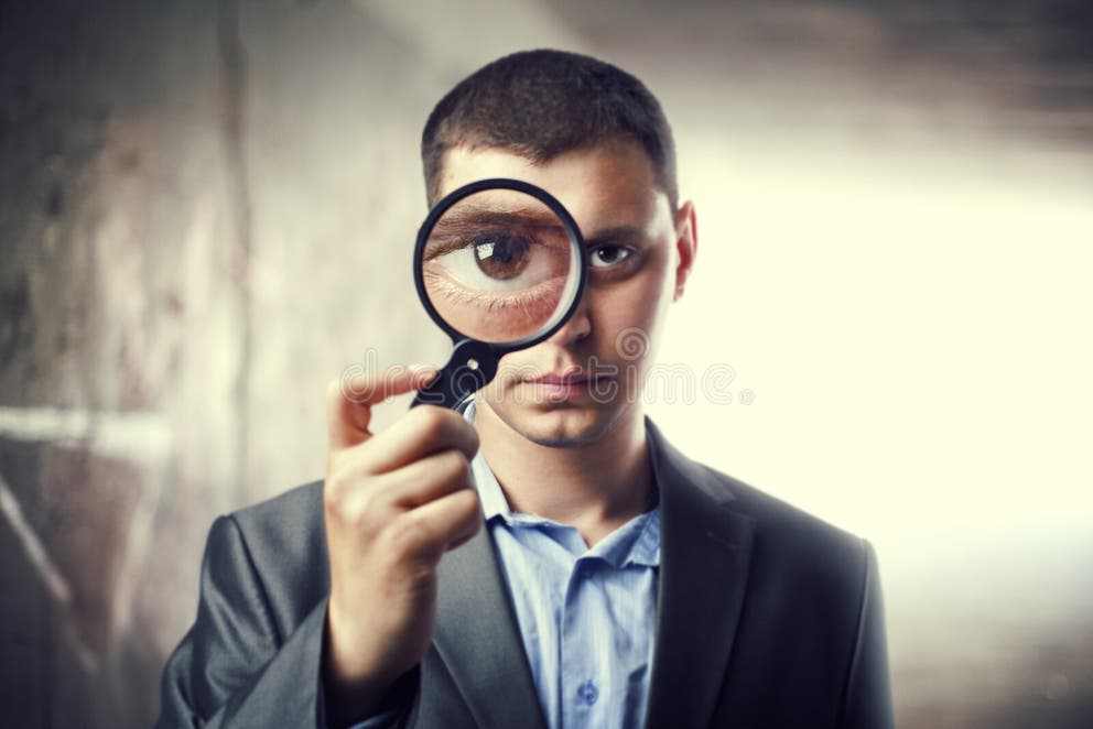 Detective Looking through Magnifying Glass Stock Photo - Image of human ...