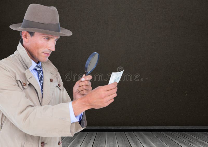 Detective with Magnifying Glass in Front of Blackboard Stock Image ...
