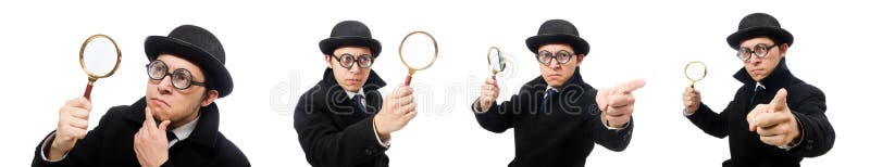 Detective with Magnifying Glass Isolated on White Stock Image - Image ...