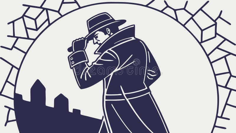 A Detective with a Magnifying Glass in a Spiderweb Frame Vector Design ...