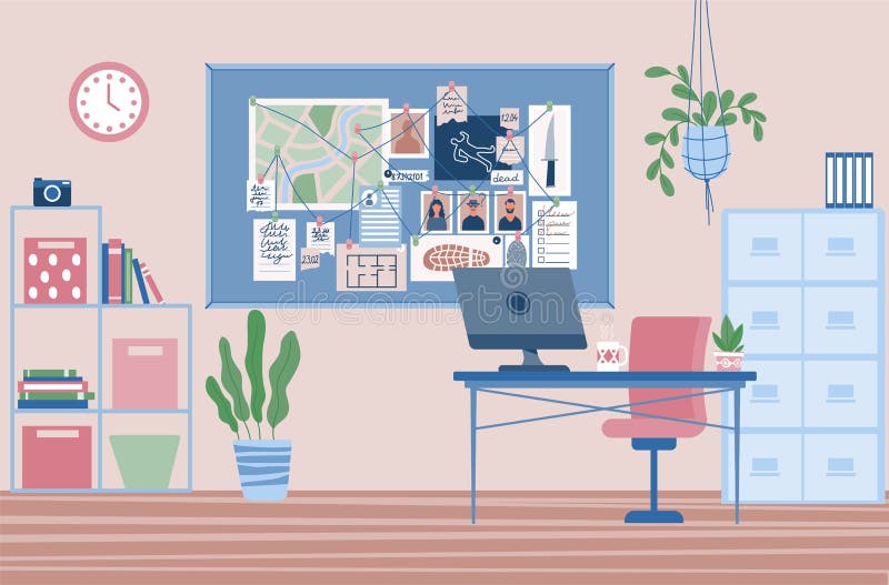 Detective Office Interior Concept Stock Vector - Illustration of ...