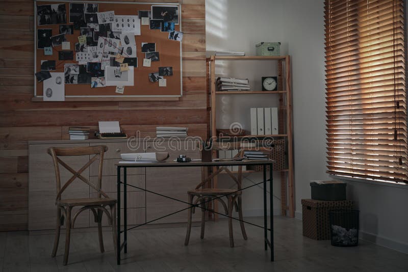 Detective Office Interior with Evidence Board on Wall Stock Photo ...