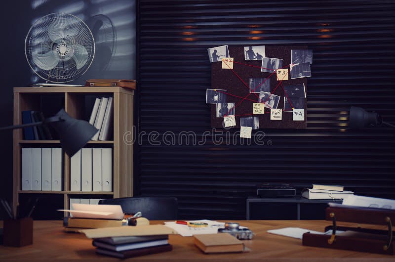 Detective Office Interior with Evidence Board on Wall Stock Photo ...