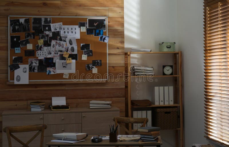 Detective Office Interior with Evidence Board on Wall Stock Image ...