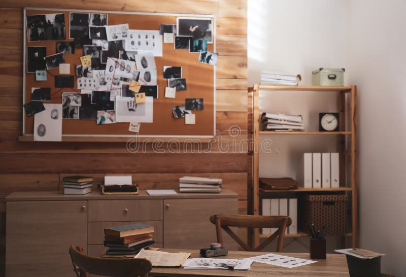 Detective Office Interior with Evidence Board on Wall Stock Image ...