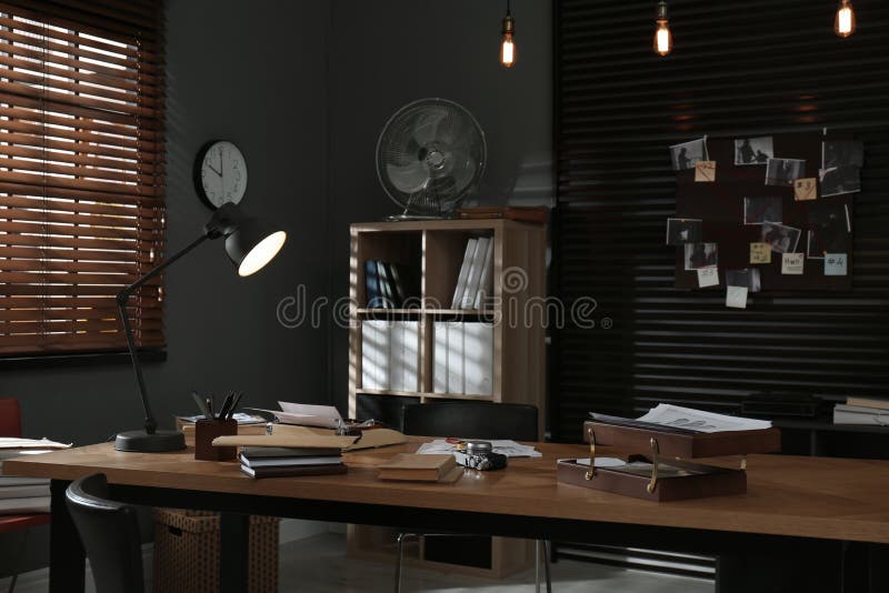 Detective Office Interior with Evidence Board on Wall Stock Image ...