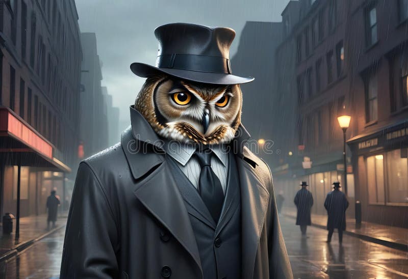 The Detective Owl in a Moonlit City Stock Illustration - Illustration ...