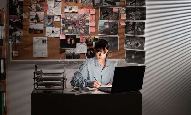 Detective Processing Evidence in Her Office Use Laptop Stock Image ...