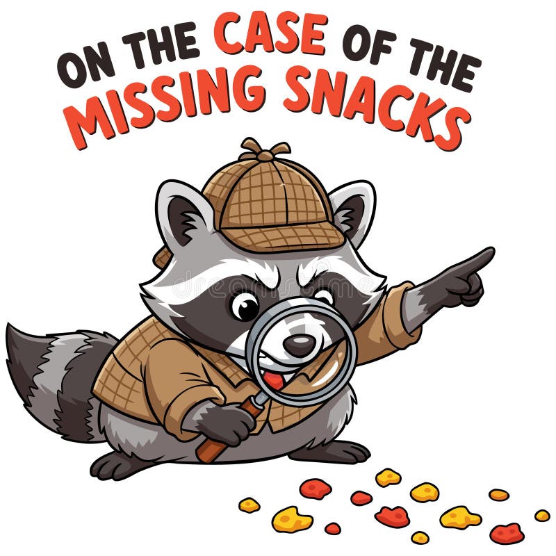 Detective Raccoon Solving Mystery of Missing Snacks Vector Illustration ...