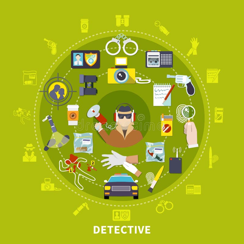 Detective Round Composition Stock Vector - Illustration of print ...