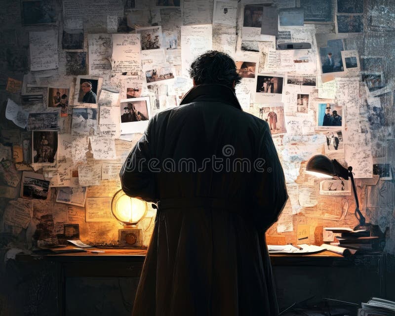 Detective Scrutinizing Clues in a Dim Room To Decide the Next Step in ...