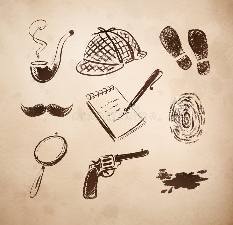 Detective sketch icons set stock vector. Illustration of loupe - 52289599