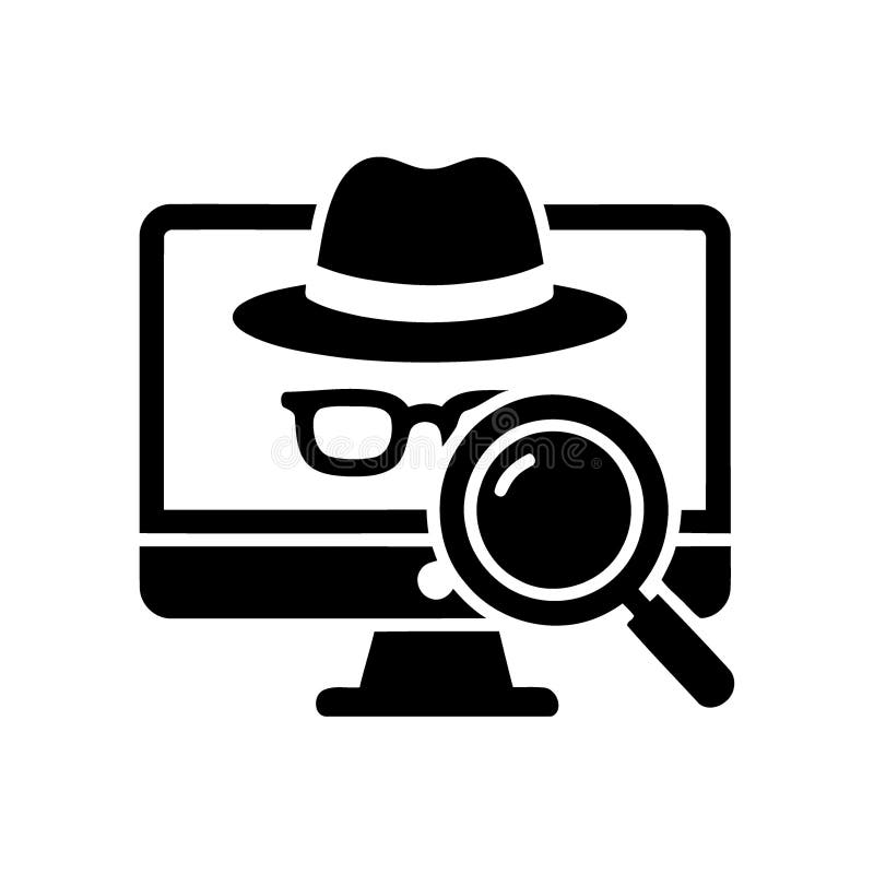Detective Spy Computer Screen Magnifying Glass Hat Glasses Icon Stock ...
