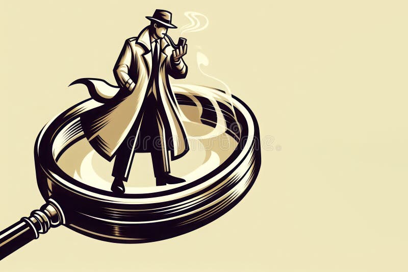 A Detective Standing on a Large Magnifying Glass. Space for Text. Stock ...
