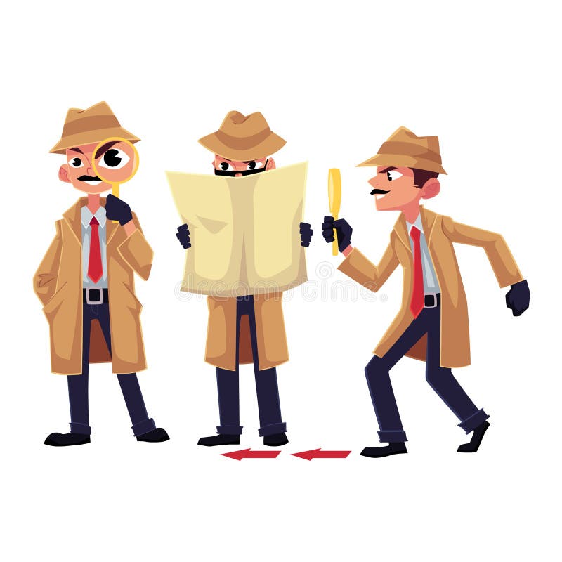 Detectivekarakter Met Vergrootglas, Het Vermommen, Het Spioneren Vector ...