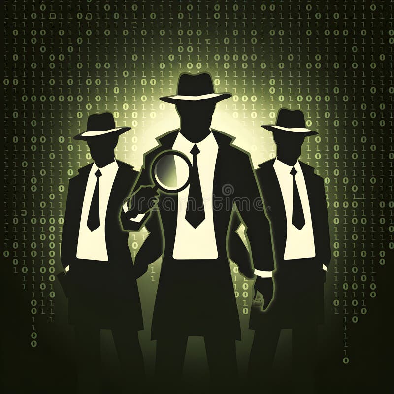 Detectives Silhouettes Against Binary Code, Mysterious Green ...