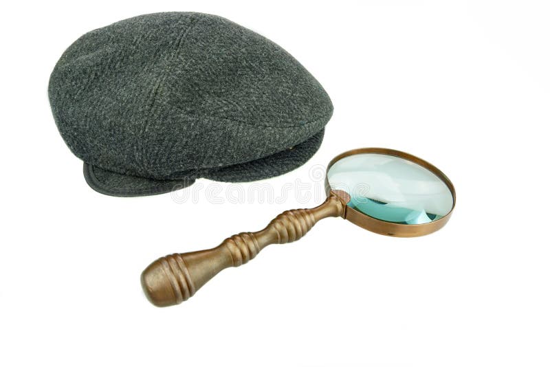 Detektiv Warm Cap, Retro- Lupe Und Wirkliche Handschellen Stockbild ...