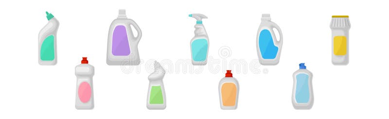 Detergent Bottles or Container As Cleaning Supplies Vector Set Stock ...