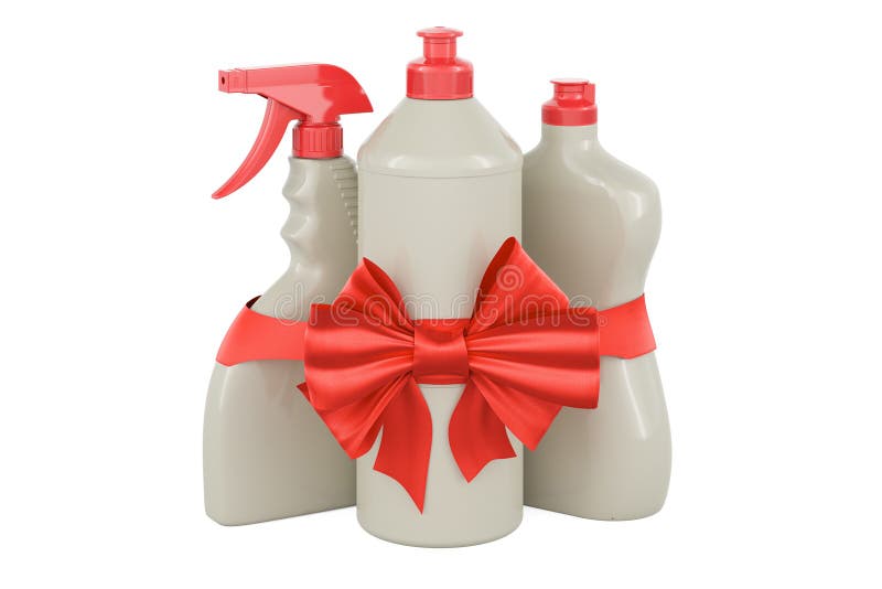 Detergent, Cleaning Products with Red Ribbon and Bow, Present Concept ...